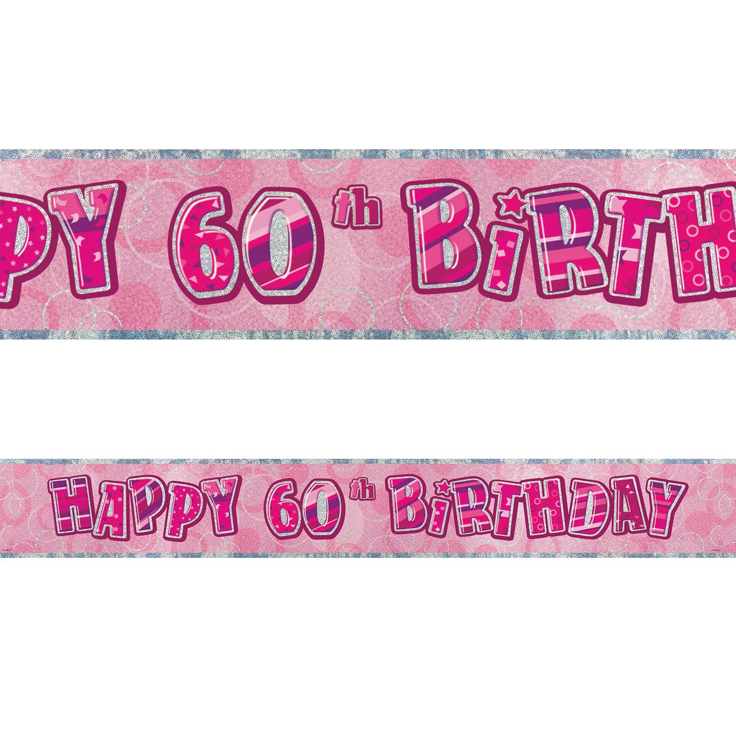Pink Glitz 60th Birthday Foil Banner 3.6m - Party Savers